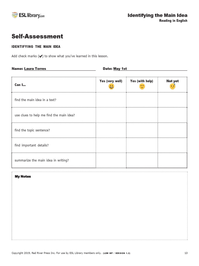 Identifying The Main Idea - Reading in English | PDF