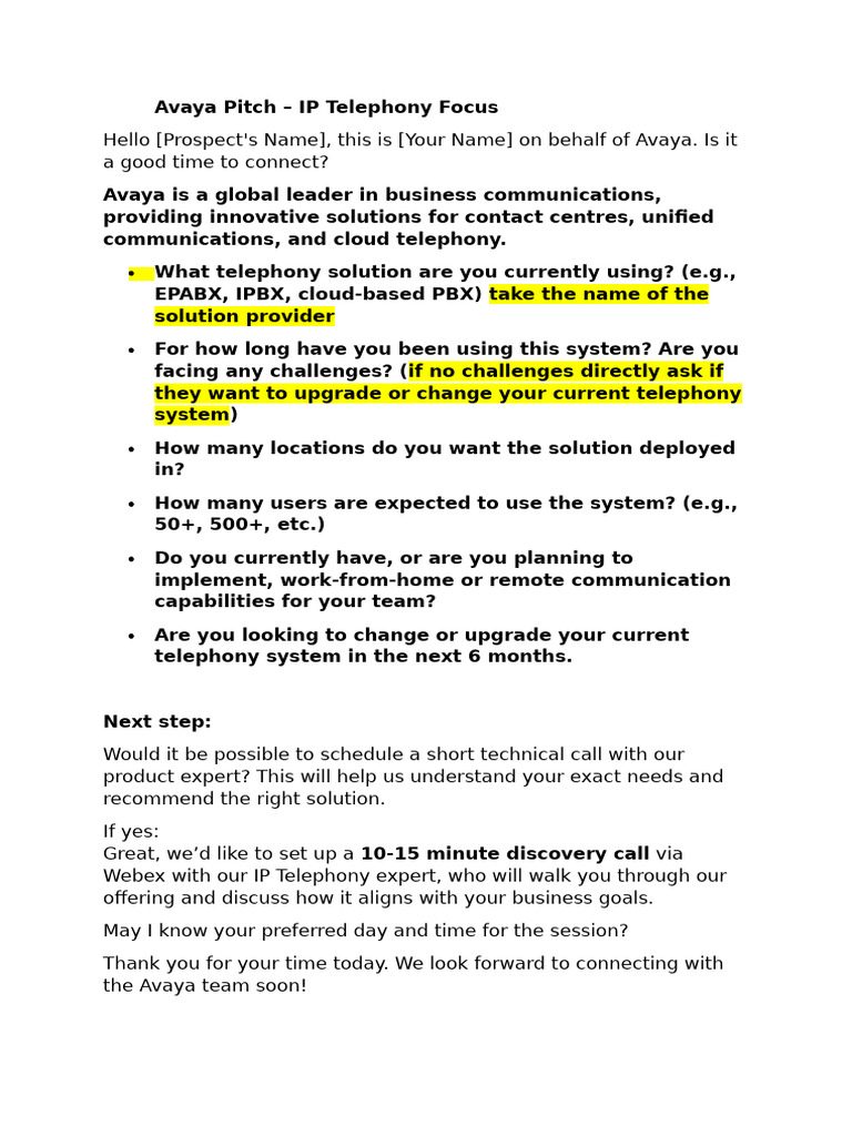 Avaya Pitch For IP Telephony - 2025 | PDF