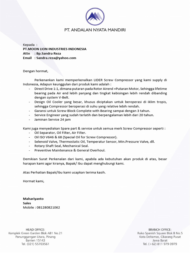 Perkenalan LIDER Screw Compressor | PDF