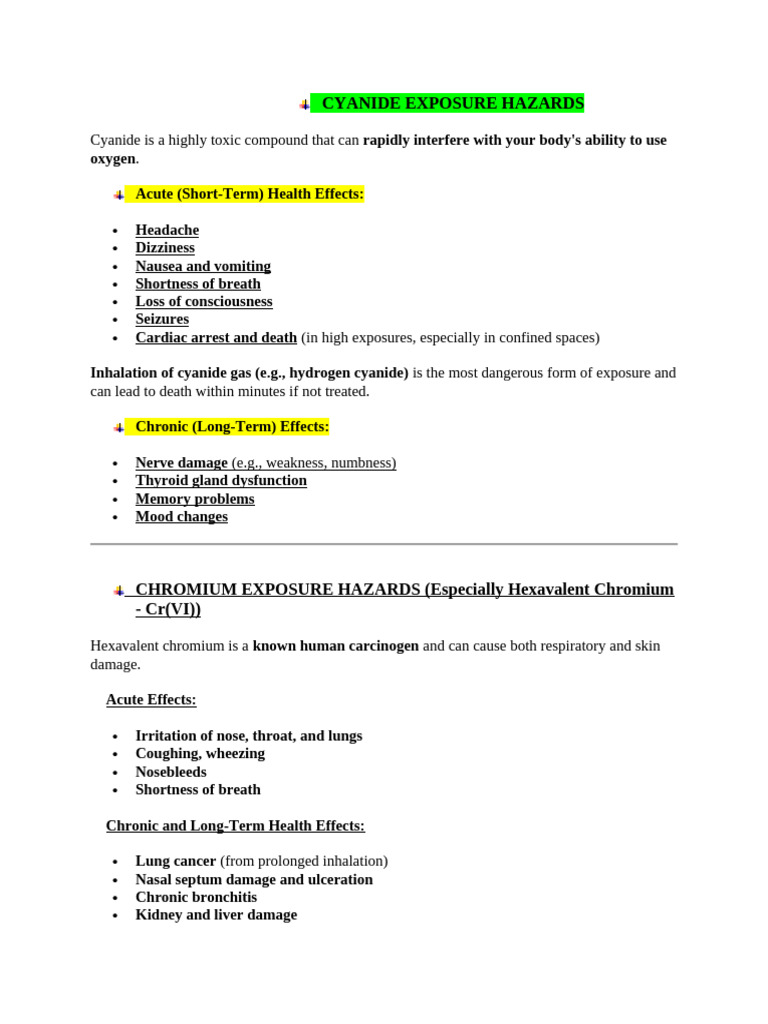Cyanide and Chromium Exposure Hazard | PDF
