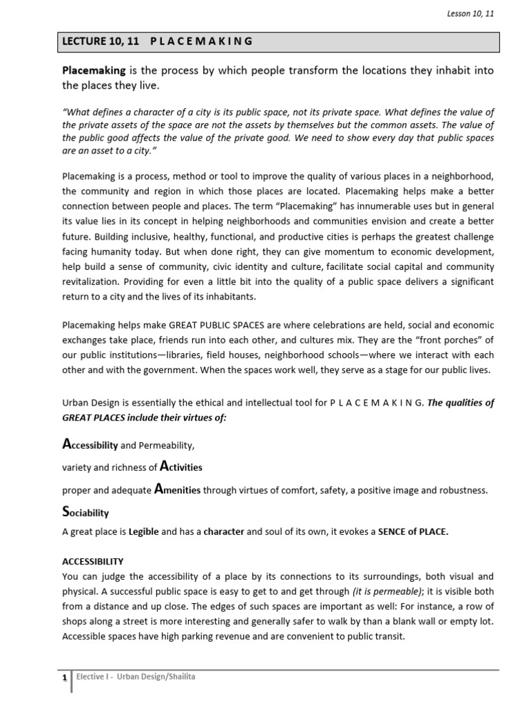 UDlec10 11PLACEMAKING - Urban Design Lecture On Placemaking and Theory ...