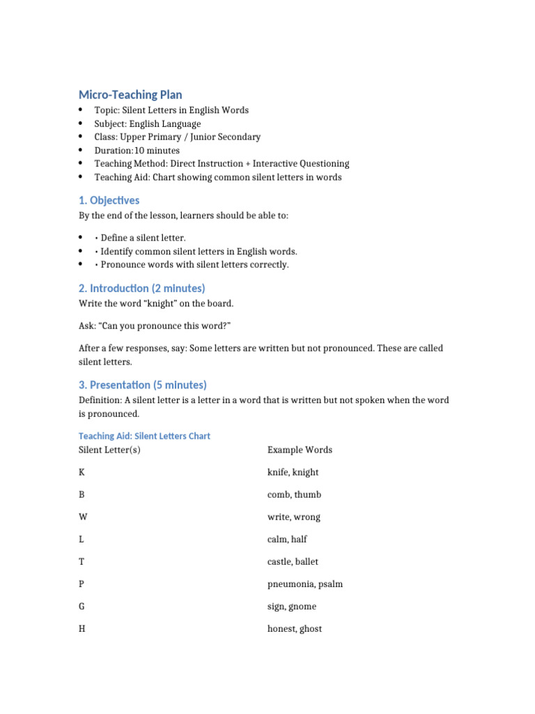 Silent Letters Lesson Plan | PDF