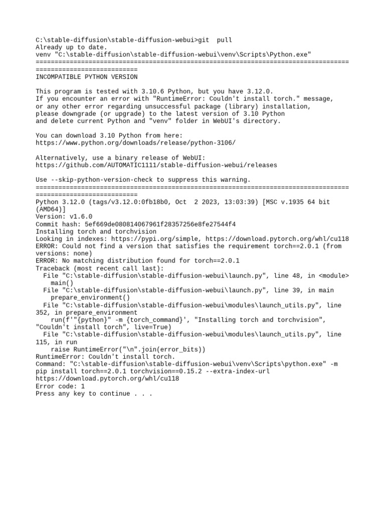 Python Version Conflict with Stable Diffusion | PDF