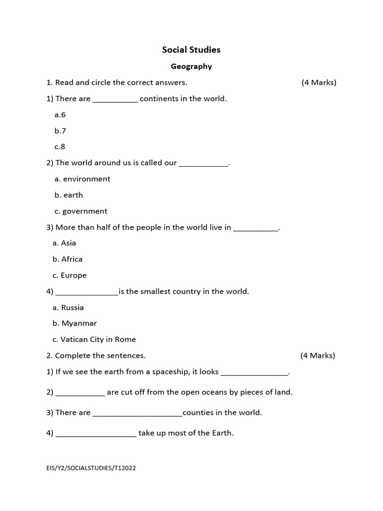 Y 2 Social Studies Mock T12022 | PDF