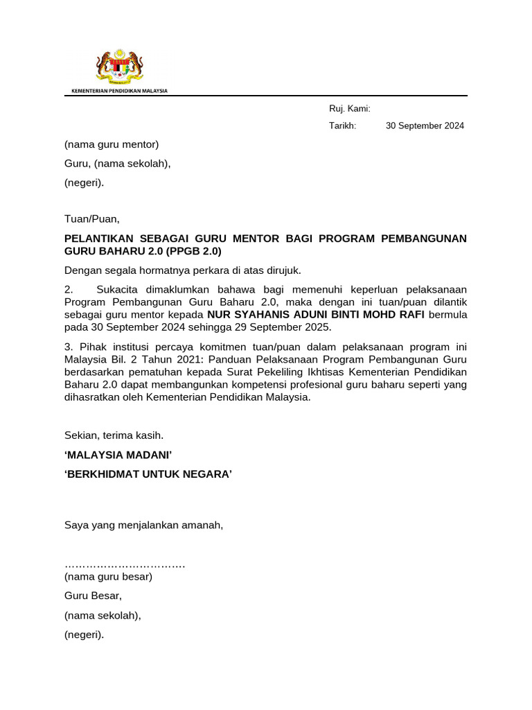 Surat Lantikan Guru Mentor | PDF