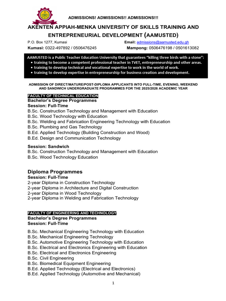 AAMUSTED UNDERGRADUATE ADVERT FOR 2025 2026 Final A | PDF | Academic ...