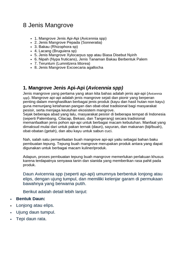 8 Jenis Mangrove dan Ciri-Cirinya | PDF