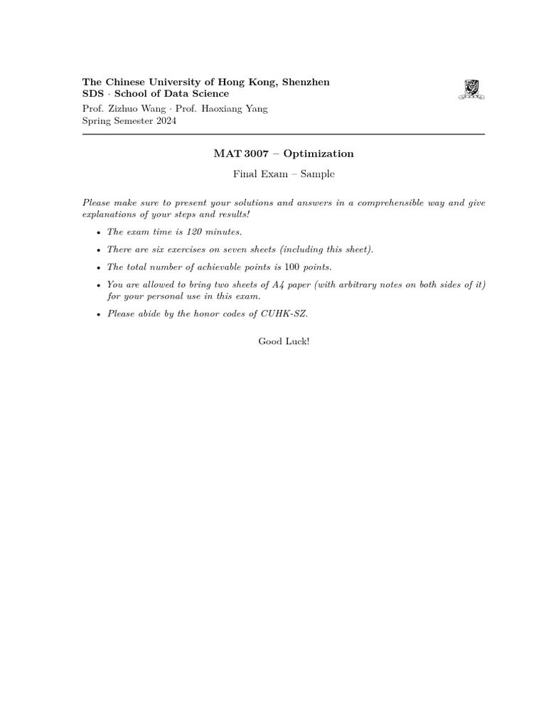 MAT3007 Sample Final Spring24 | PDF | Mathematical Analysis | Computer Programming