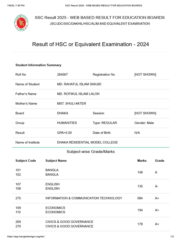 HSC Result 2025 | PDF | Vocational Education | Educational Stages