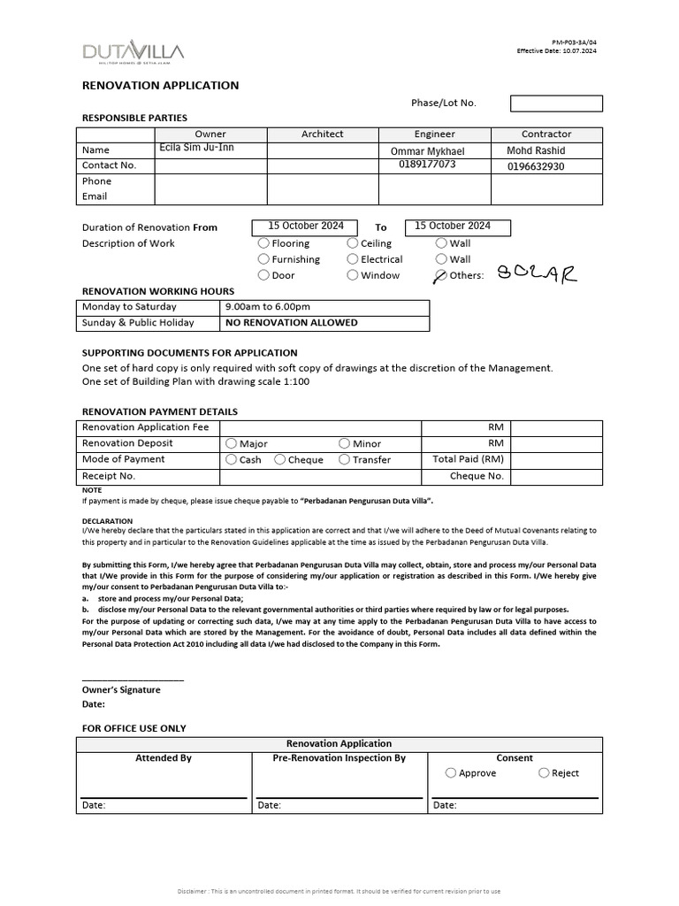 Renovation Application Guidelines | PDF | Cheque