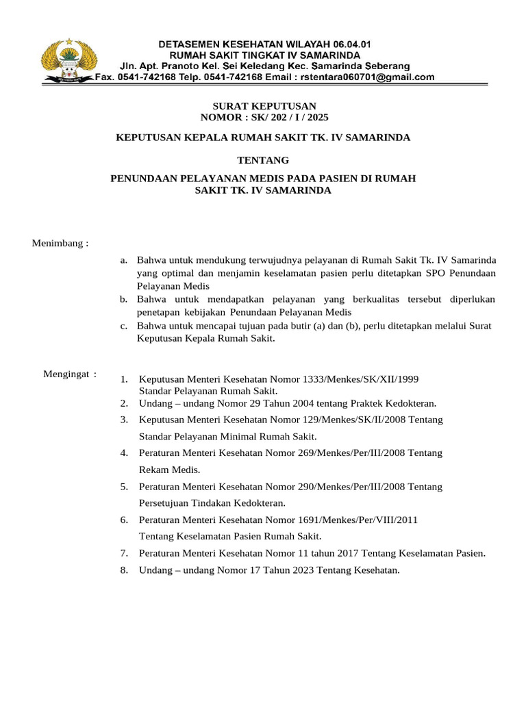 Penundaan Pelayanan Medis RS Tk. IV Samarinda | PDF