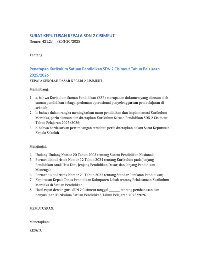 SK Penetapan KSP SDN 2 Cisimeut 2025 | PDF