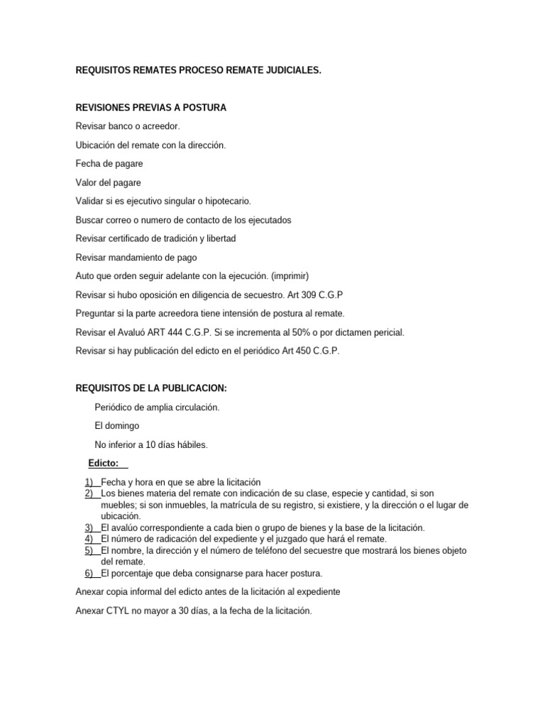 Requisitos para Remates Judiciales | PDF