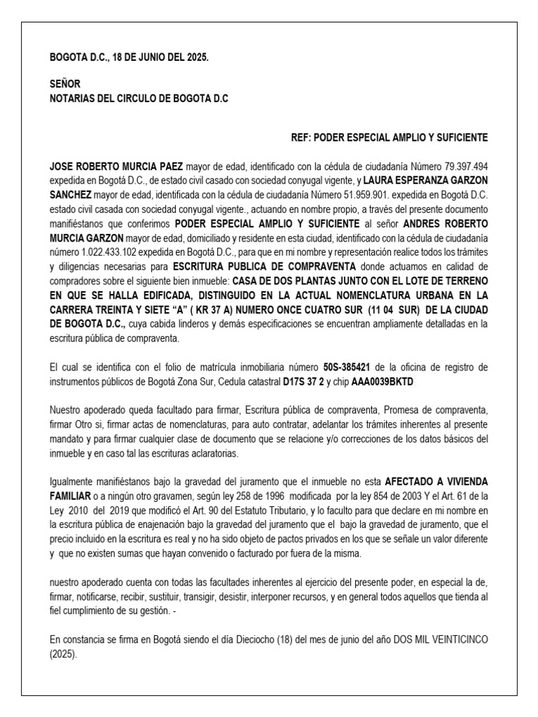 Poder Venta Jose Esperanza A Andres | PDF