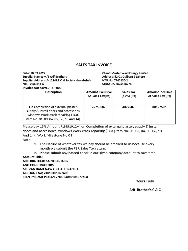 Sales Tax Invoice for Master Wind Energy | PDF