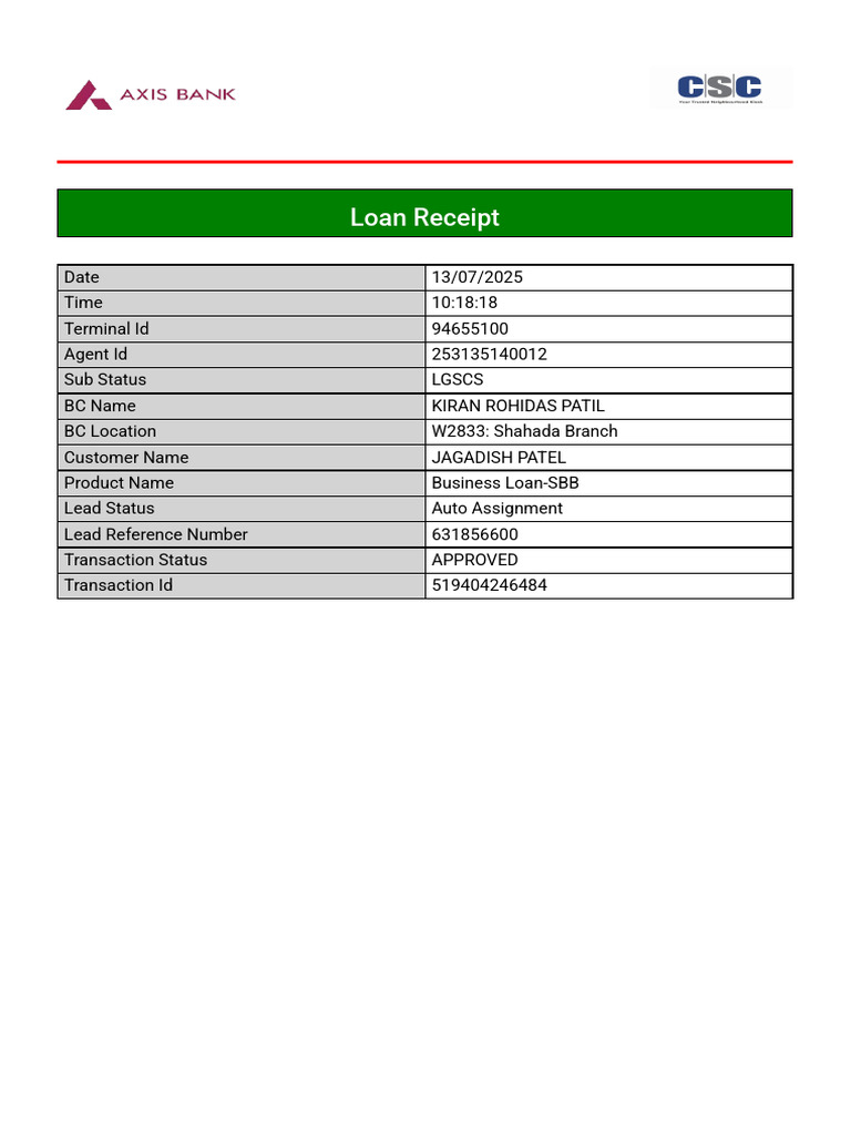 Loan Receipt | PDF