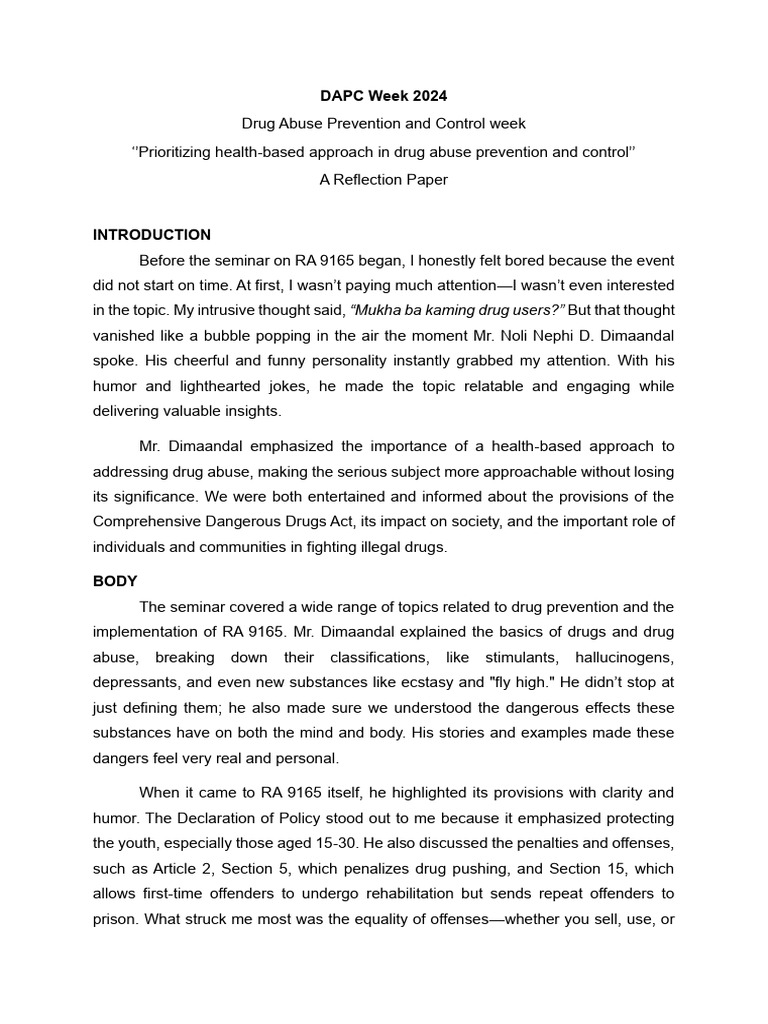 Reflection on Drug Abuse Seminar | PDF | Substance Abuse | Drugs