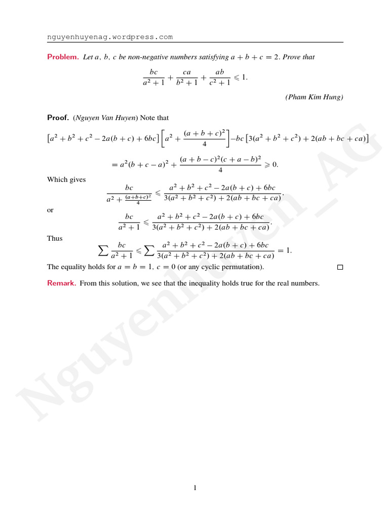 Inequality Proof for Non-Negative Numbers | PDF | Mathematics ...