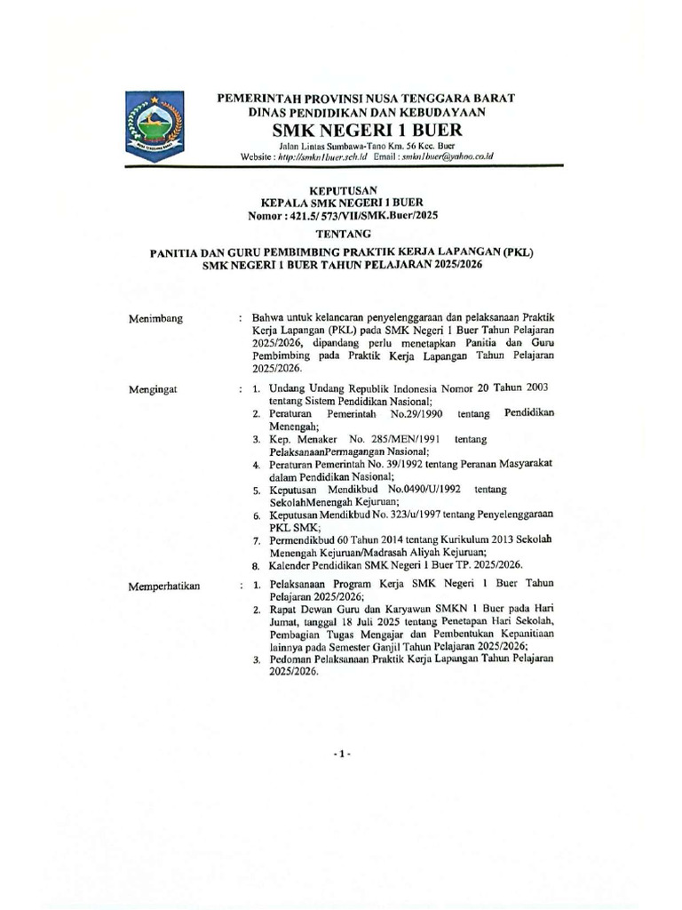 SK Panitia PKL 2025-1 | PDF