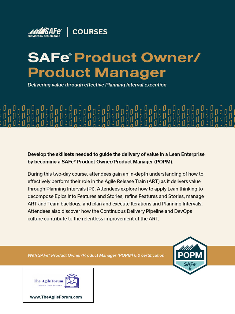 SAFe POPM 6.0 Certification Details | PDF | Scrum (Software Development) | Agile Software ...