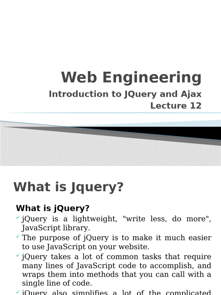 Web Engineering Lec12 - Introduction To Ajax and Jquery | PDF | J Query | Ajax (Programming)