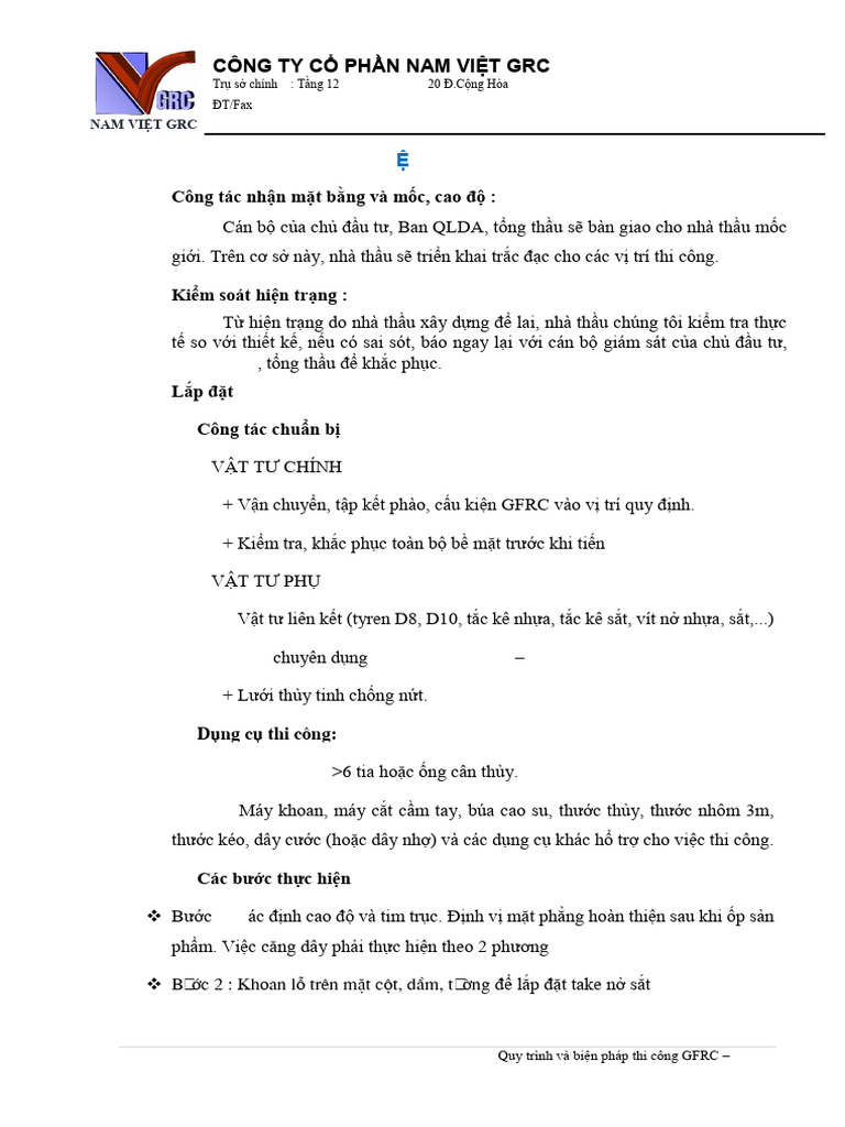 Quy Trình, BPTC Phào GFRC - GRC | PDF