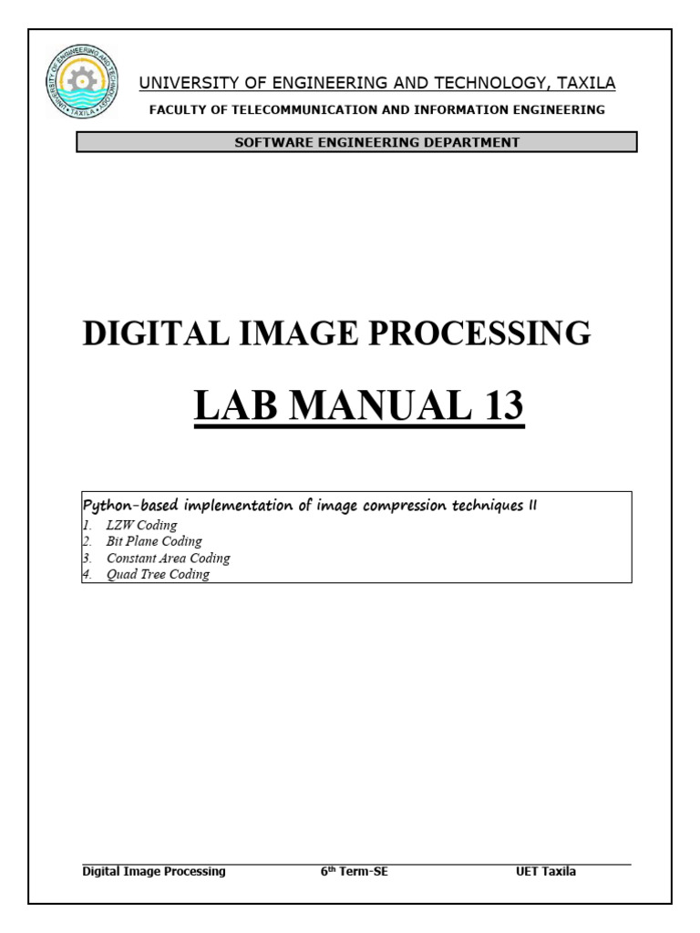 Updated Lab Manual 13 DIP | PDF | Data Compression | Digital Signal Processing