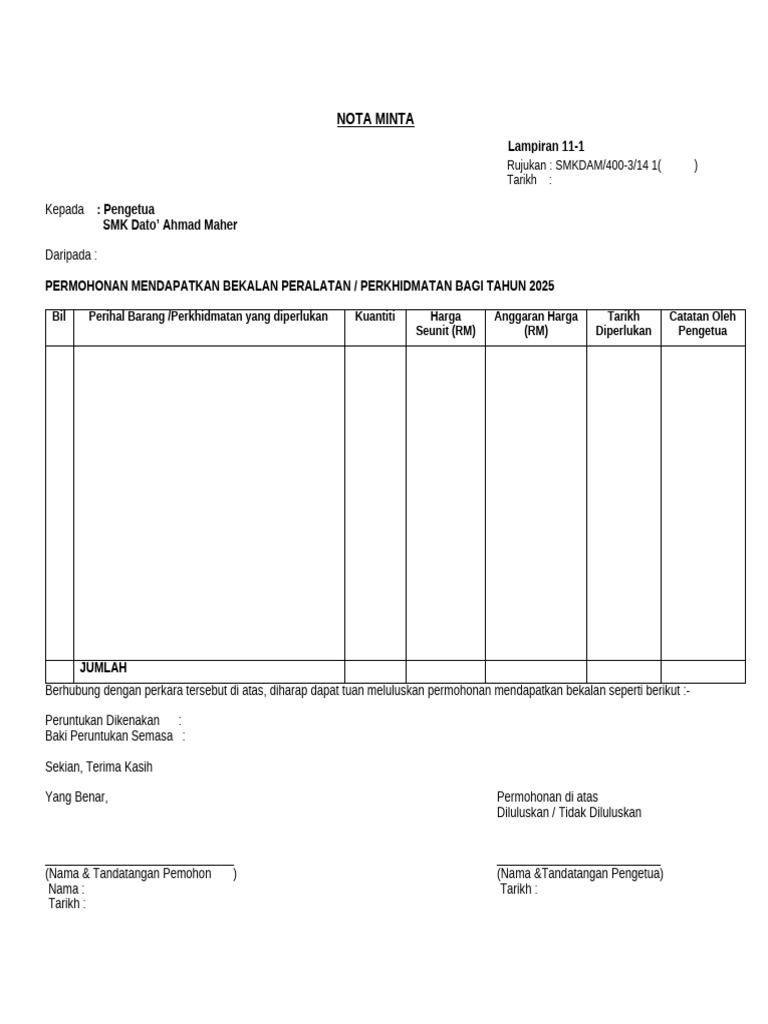 Contoh Nota Minta | PDF