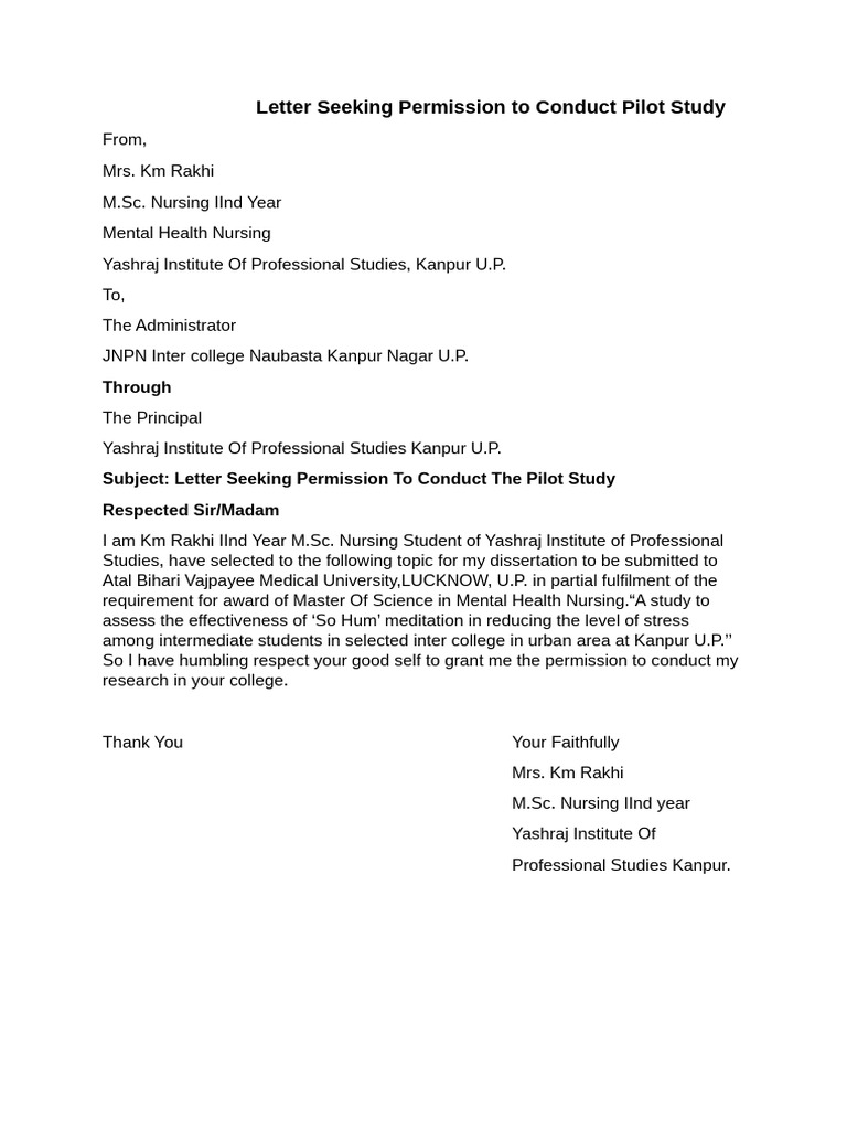 Permission Request for Pilot Study on Meditation | PDF