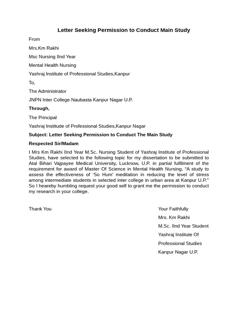 Letter Seeking Permission To Conduct Main Study - Docx COLLEGE LETTER ...