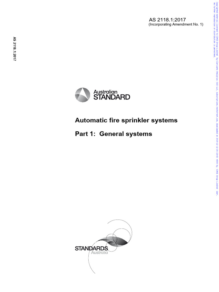 AS 2118.1:2017 Fire Sprinkler Standards | PDF | Fire Sprinkler System | Pipe (Fluid Conveyance)