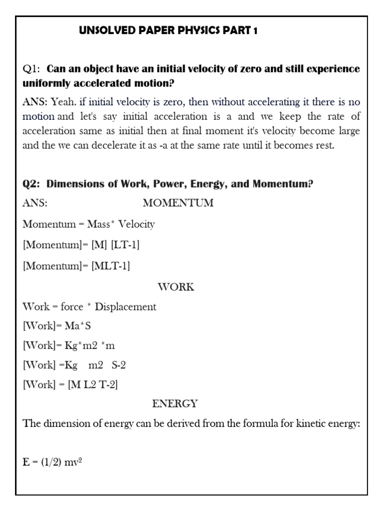 Solved Paper Physics Part 1 | PDF | Force | Projectiles