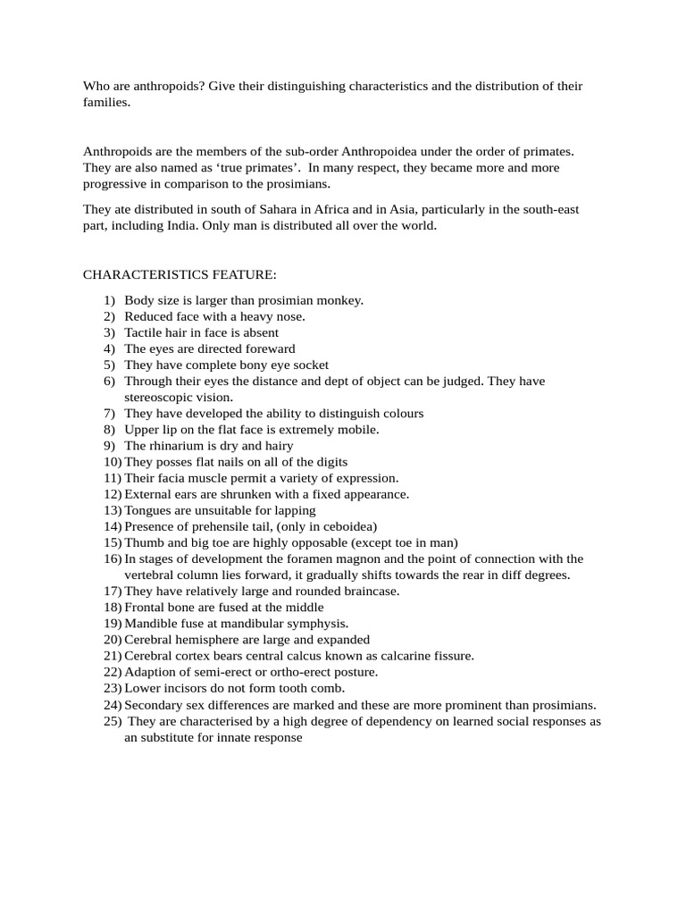 Understanding Anthropoids and Prosimians | PDF | Ape | Claw