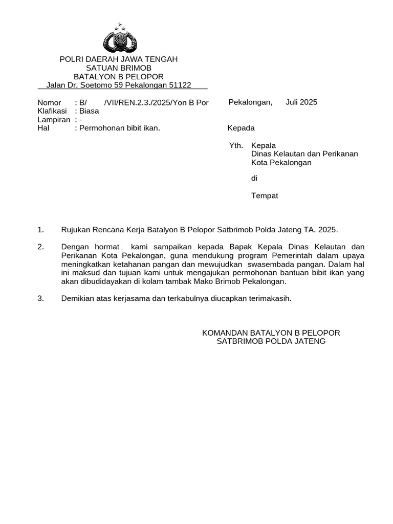 Permohonan Bibit Ikan ke Dinas Perikanan | PDF