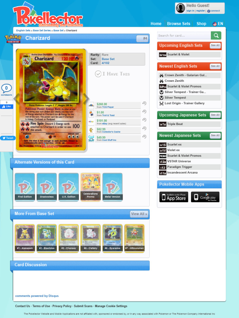 Charizard - Base Set #4 Pokemon Card | PDF | Trading Cards | Pokémon