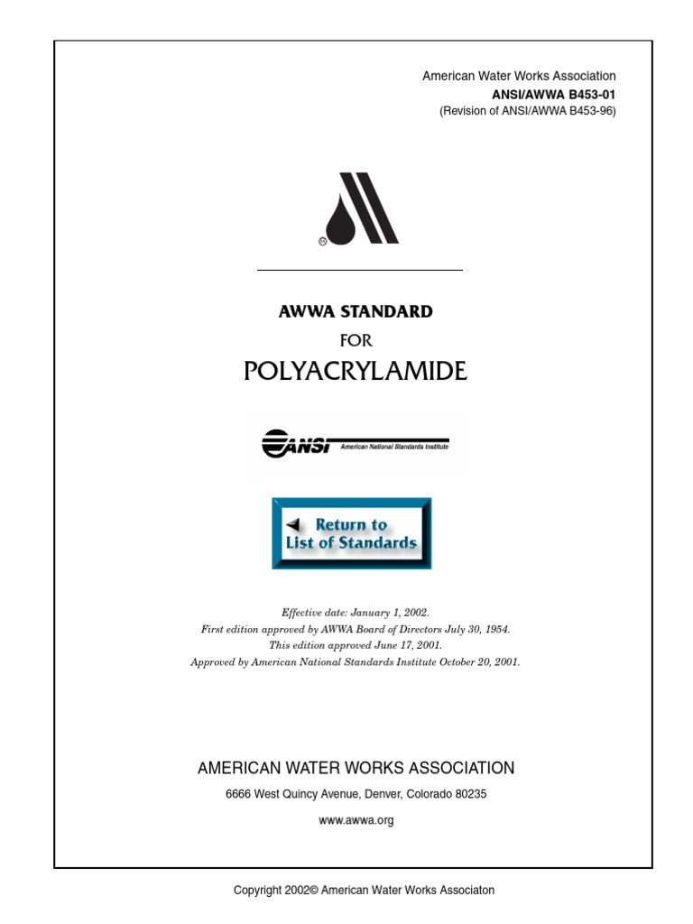 Polyacrylamide: Awwa Standard | PDF | Polymerization | Viscosity
