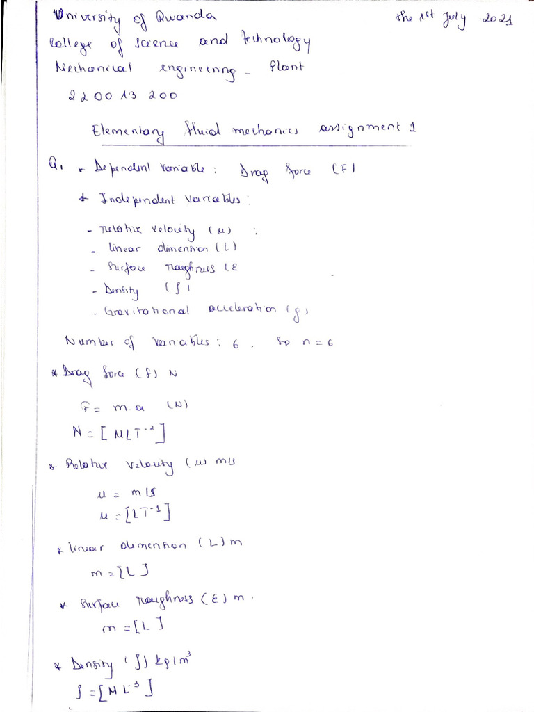Fluid Mechanics Assignment 1 Pdf