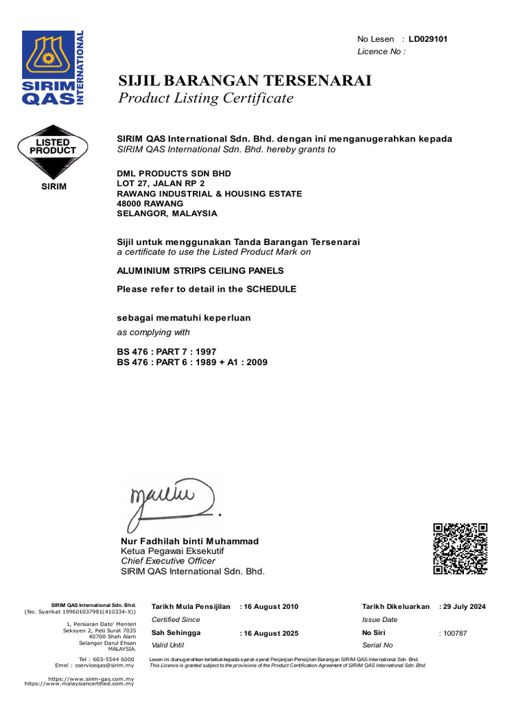 DML Strip Ceiling Certification 2025 | PDF