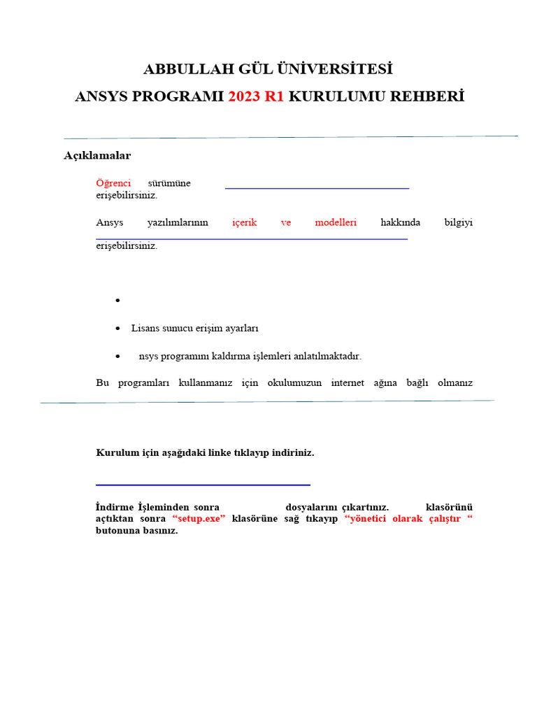 Ansys Programi 2023 R1 Kurulumu Rehberi̇ TR | PDF