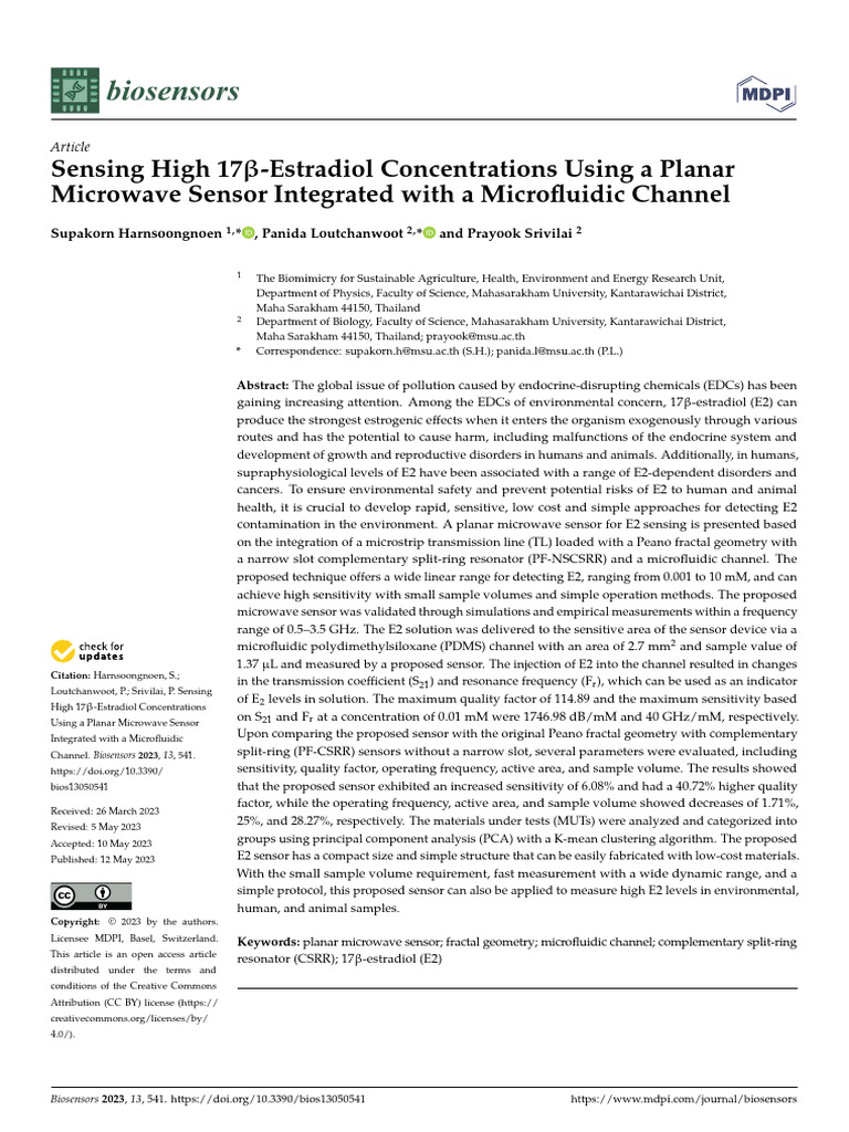 Biosensors 13 00541 | PDF | Biosensor | Microfluidics