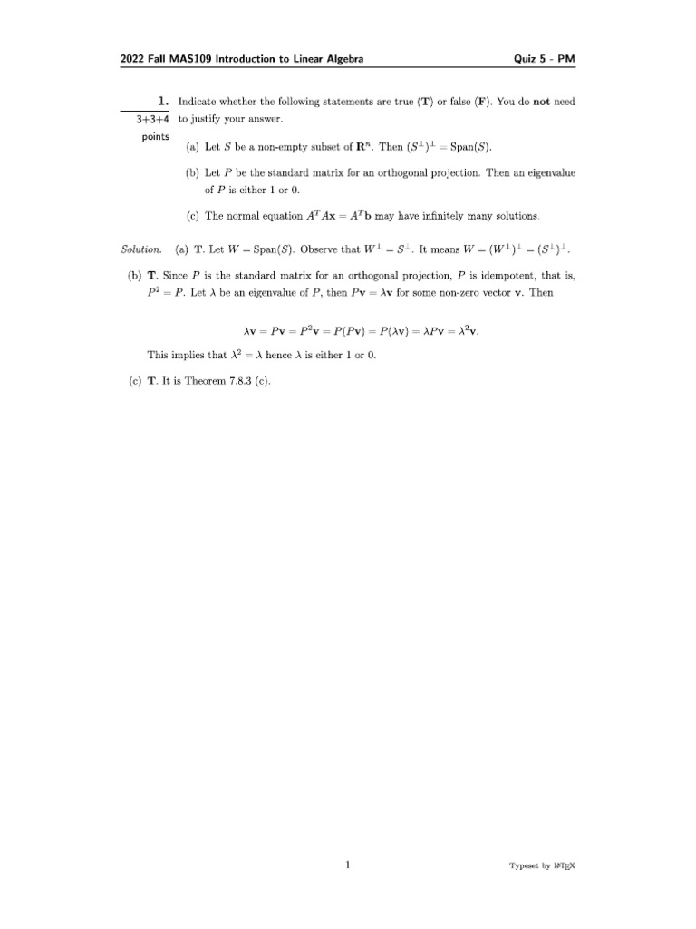 2022F MAS109 Quiz5 PM Solution | PDF