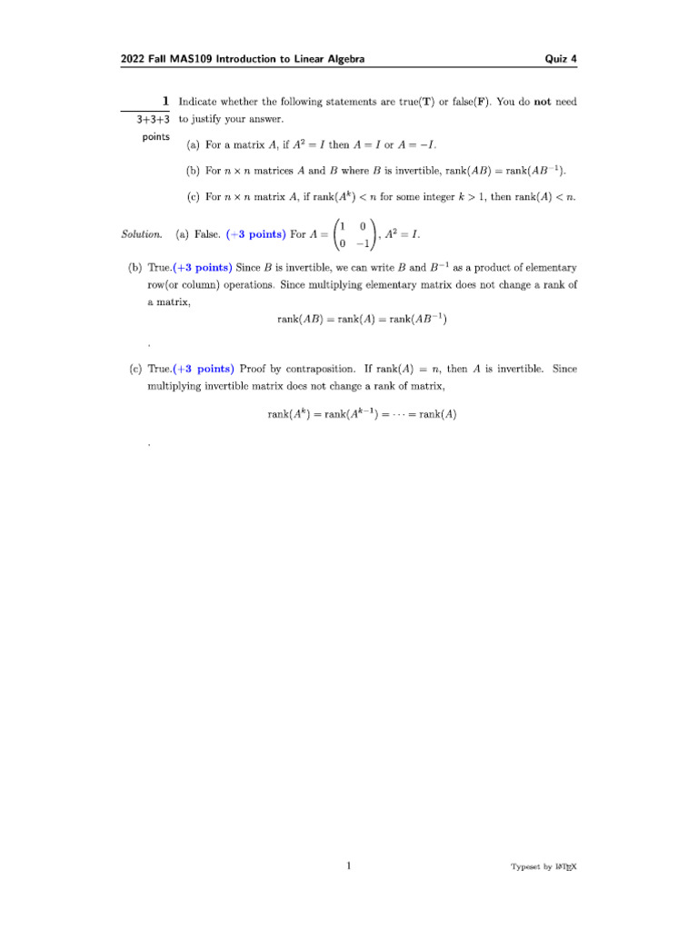 2022F MAS109 Quiz4 PM Solution | PDF