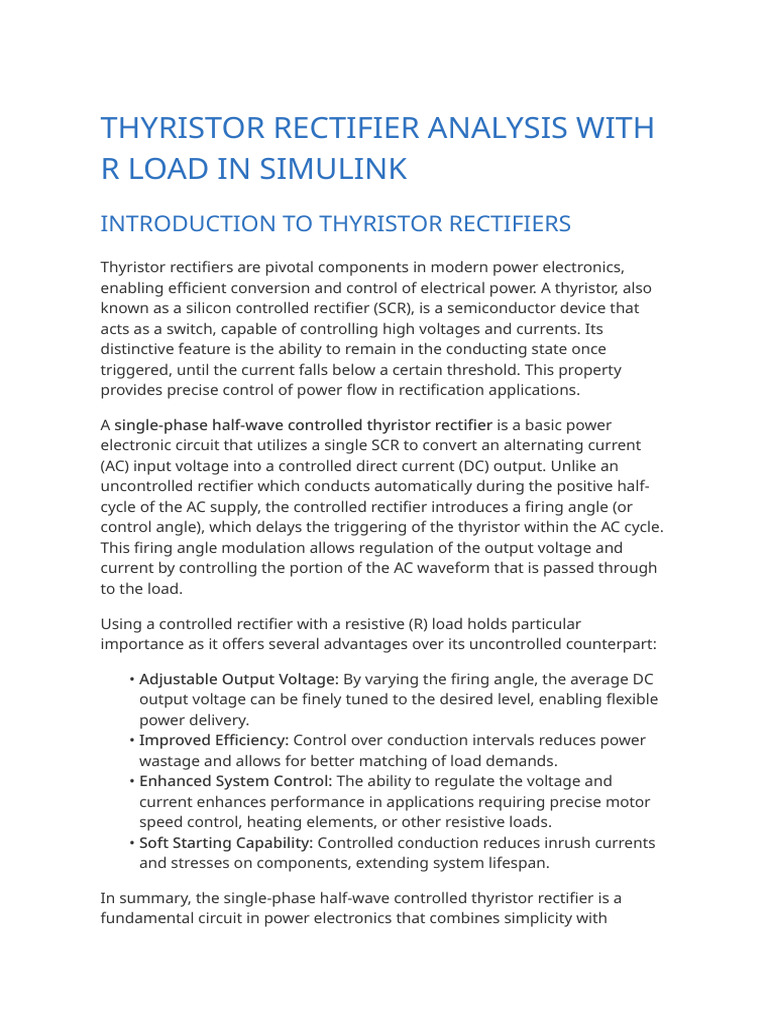Thyrister Rectifier With R Load Report | PDF | Rectifier | Power Electronics