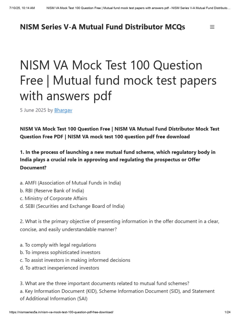 NISM VA Question Answers Key | PDF | Mutual Funds | Asset Allocation