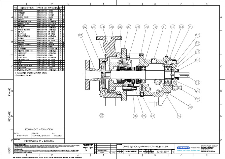 3-09-P-041 Cross-Sectional With Parts List Drawing Dynapro Pumps ANSI ...