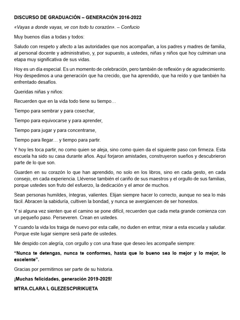 Discurso de Graduación 2016-2022 | PDF