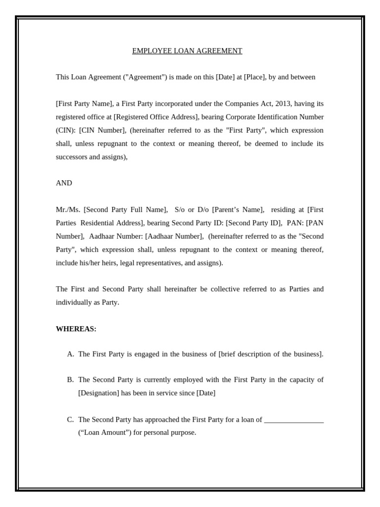 Employee Loan Agreement Template | PDF | Loans | Private Law