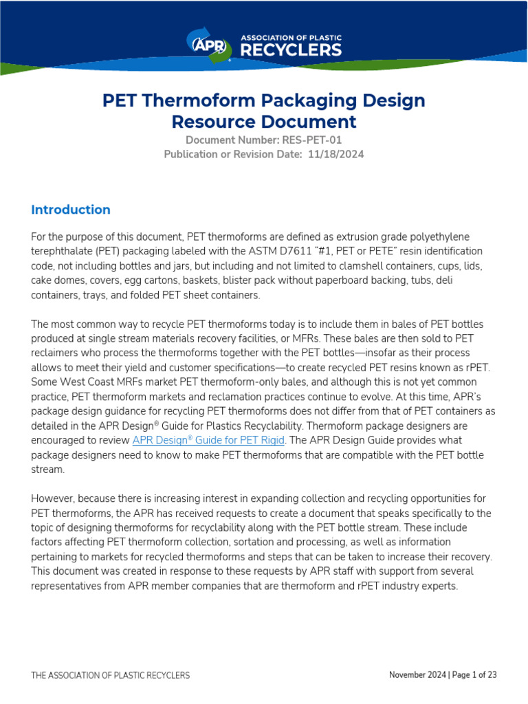 RES PET 01 Thermoforms | PDF | Recycling | Plastic