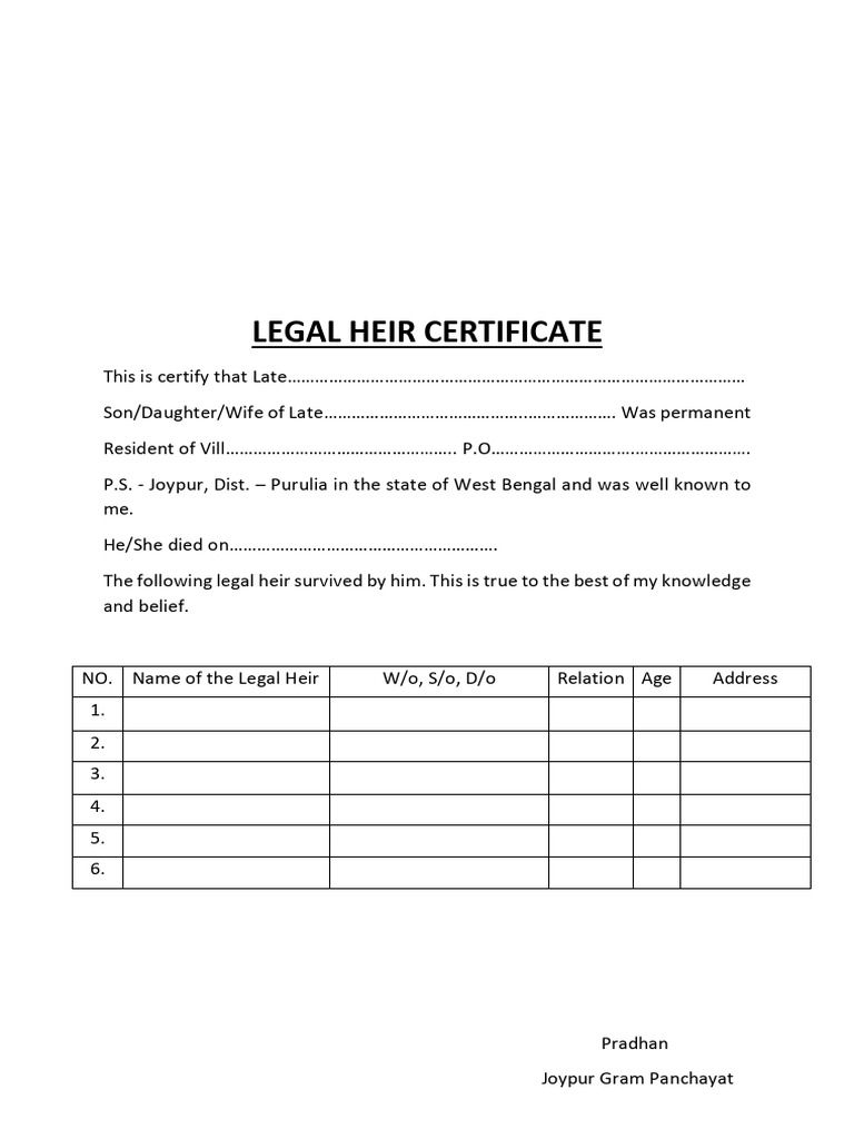 Legal Heir Certificate | PDF