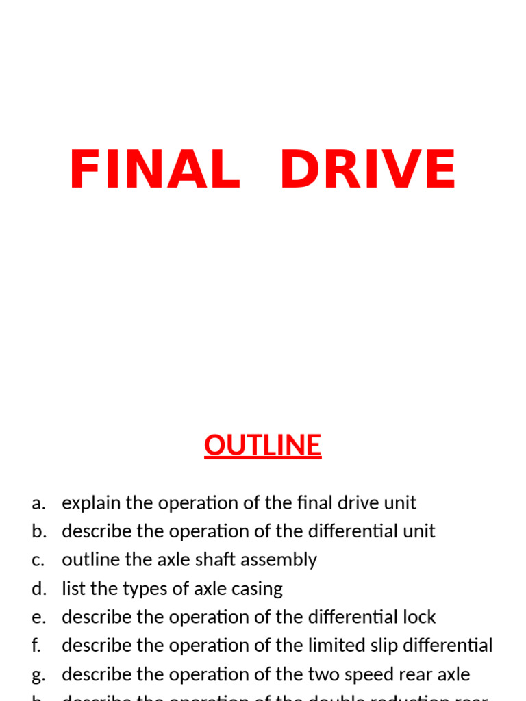 Types and Functions of Final Drives | PDF | Axle | Gear
